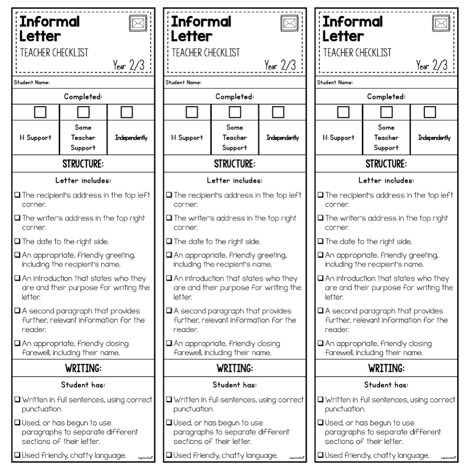 Informal Letter Writing Teacher Checklist – Top Teacher Informal Letter Writing Teacher Checklist – Top Teacher