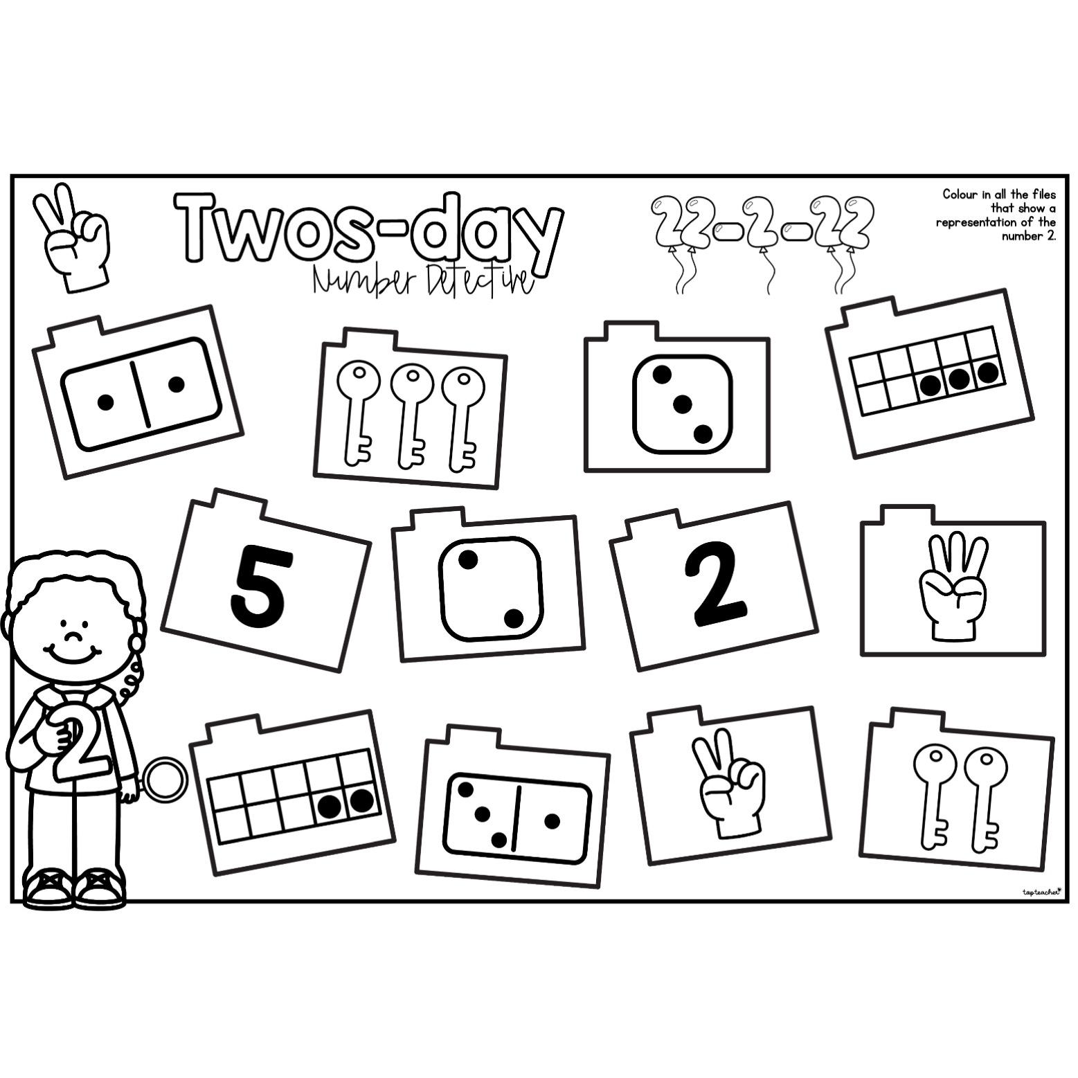 Twos Day Number Detective Worksheet Top Teacher