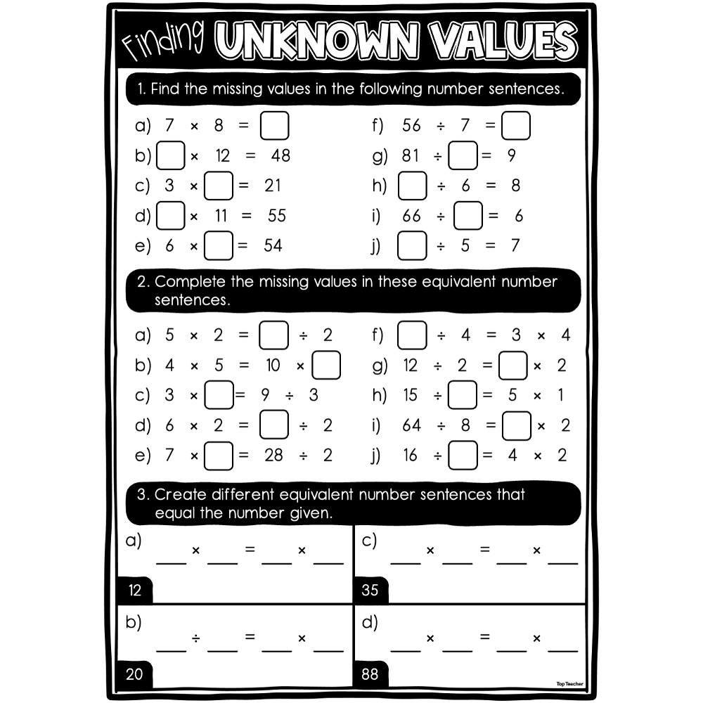 Finding Unknown Values: Multiplication & Division Worksheet – Top Teacher Finding Unknown Values: Multiplication & Division Worksheet – Top Teacher